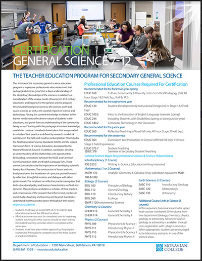 General Science Education (Grades 7-12) | Moravian College
